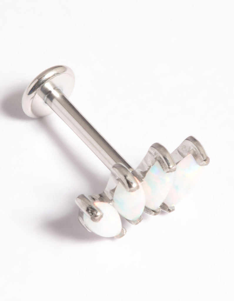 Platinum Plated Titanium Threadless White Opal Marquise Flat Back Pack - Lovisa