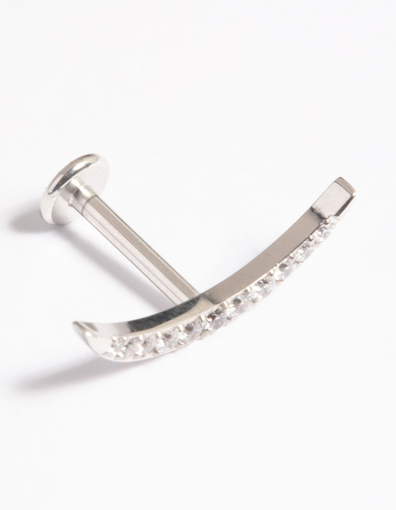 Platinum Plated Titanium Threadless Cubic Zirconia Half Moon Flat Back - Lovisa