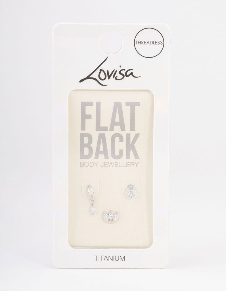 Titanium Marquise Threadless Flat Back Pack - Lovisa