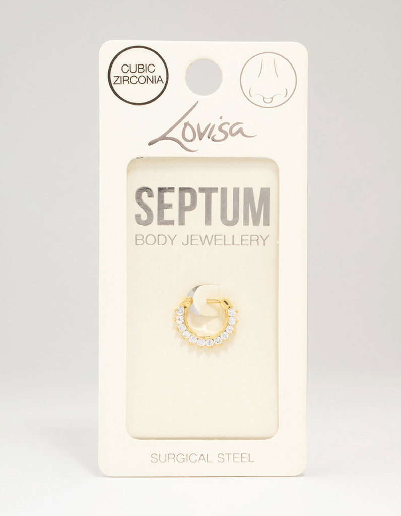 Gold Plated Surgical Steel Round Cubic Zirconia Septum Piercing - Lovisa