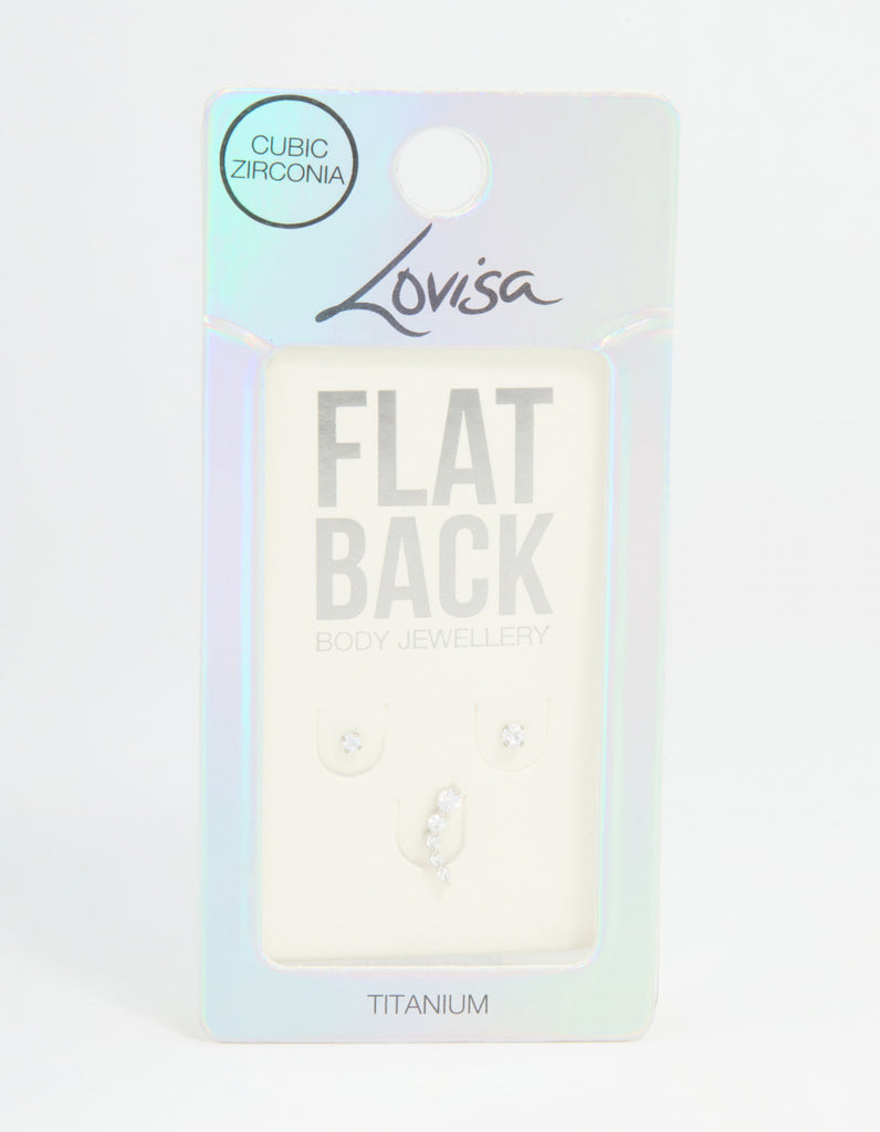 Titanium Cubic Zirconia & Ball Flat Back Studs 3-Pack - Lovisa