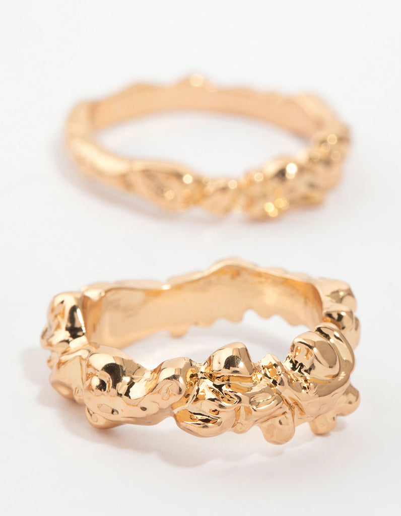 Gold Pearl Molten Stacking Ring Pack - Lovisa