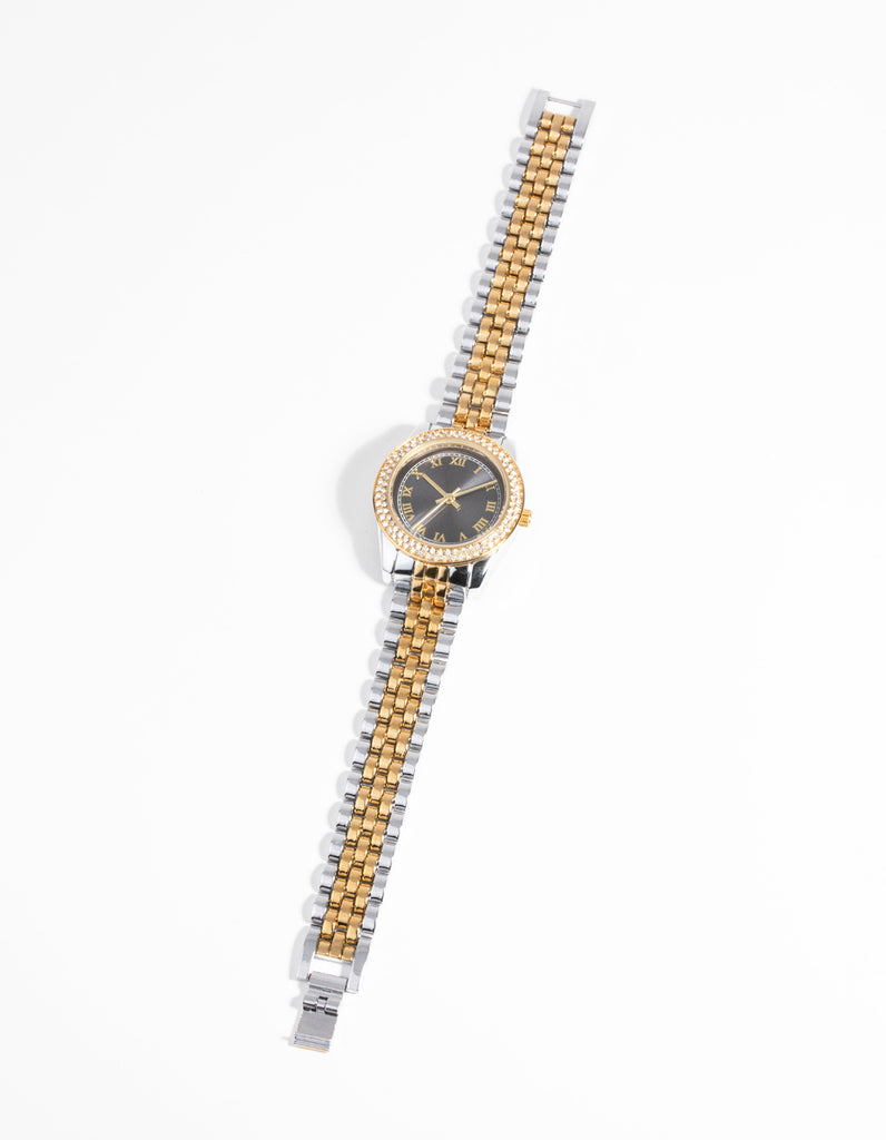 Mixed Metal Link Strap Watch - Lovisa
