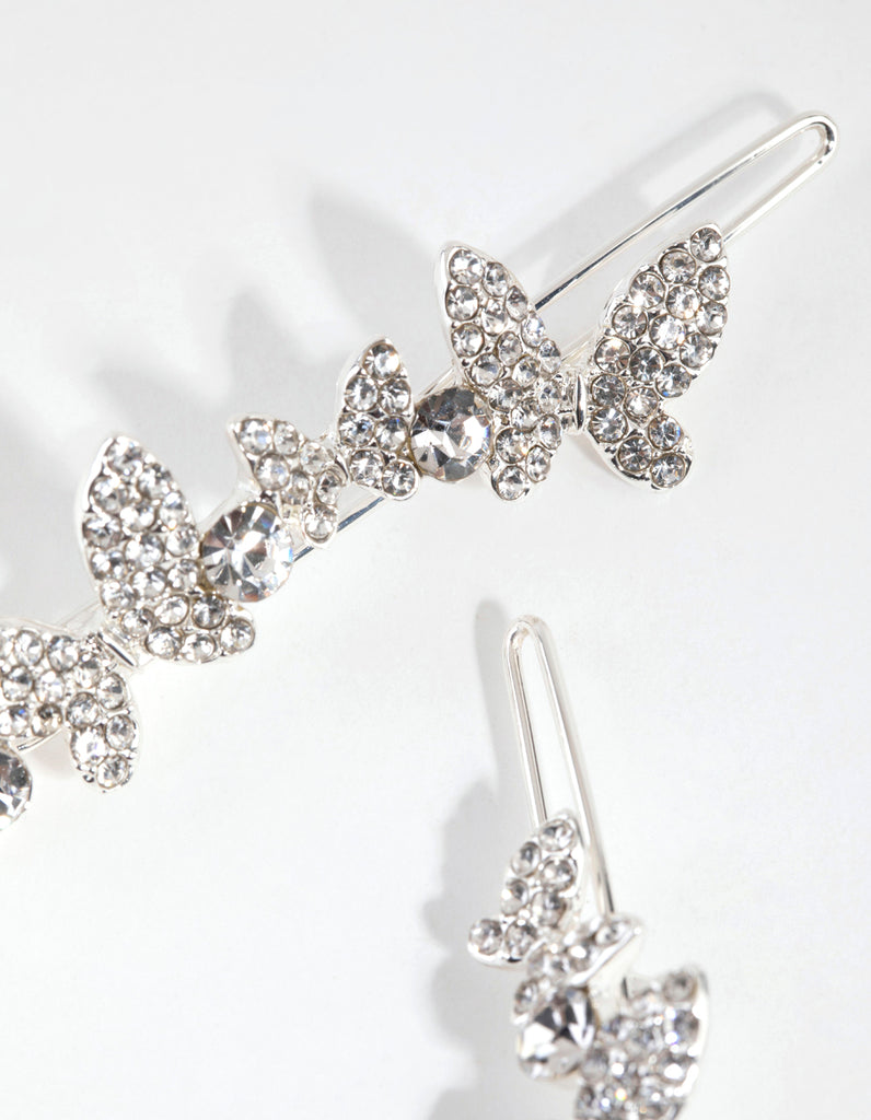 Silver Crystal Butterfly Clips - Lovisa