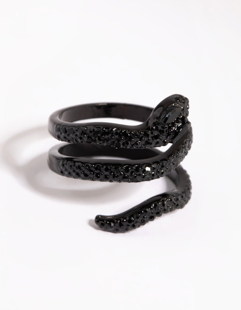 Matte Black Diamante Snake Ring - Lovisa
