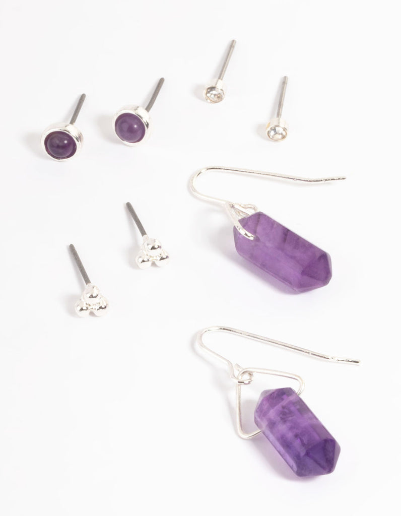 Silver Amethyst Shard Earring Stack Pack - Lovisa
