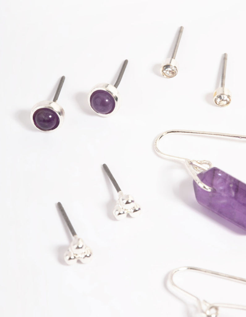Silver Amethyst Shard Earring Stack Pack - Lovisa