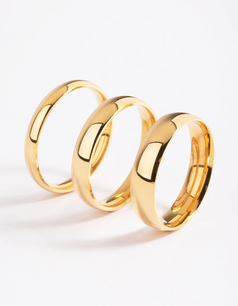 Gold Plated Stainless Steel Plain Band Ring Pack - Lovisa