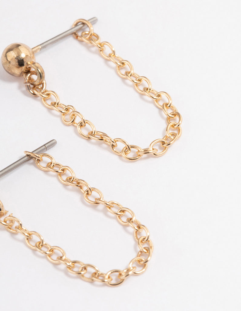 Gold Ball Chain Front & Back Earrings - Lovisa