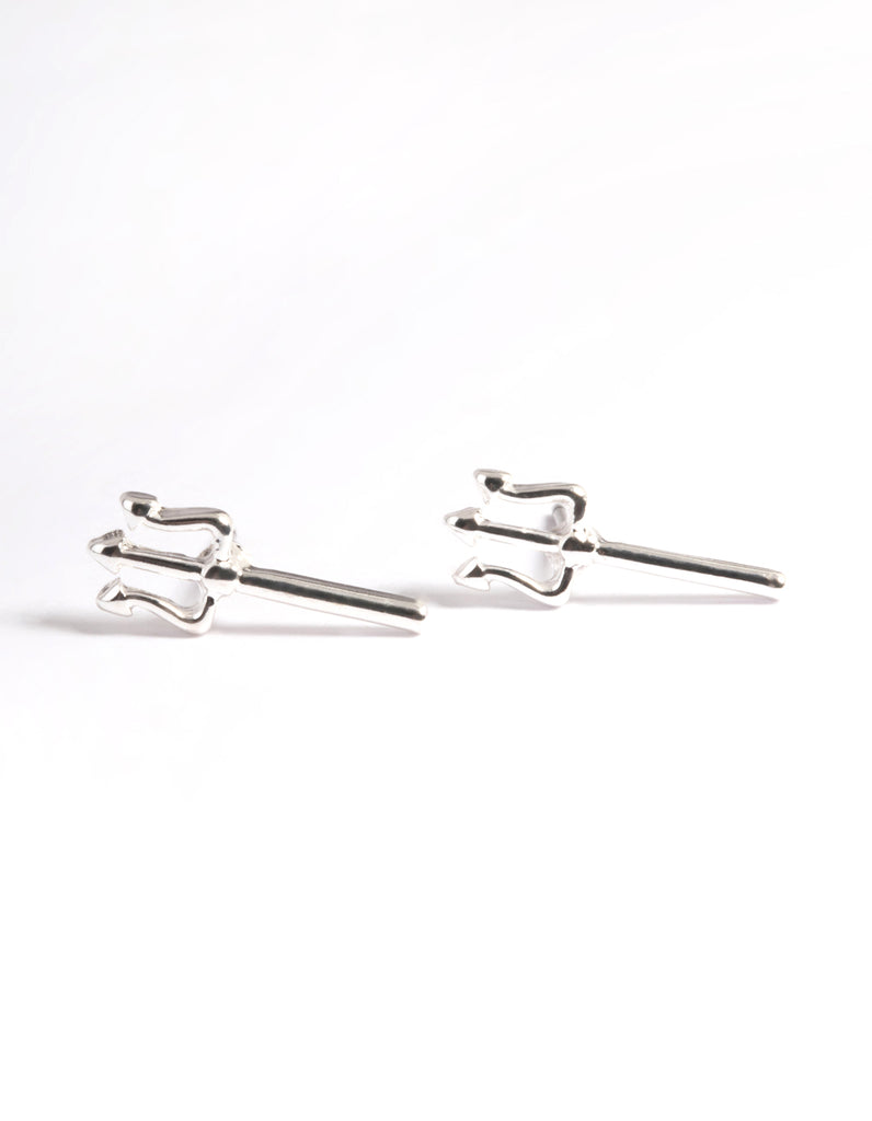 Silver Triton Fork Stud Earrings - Lovisa
