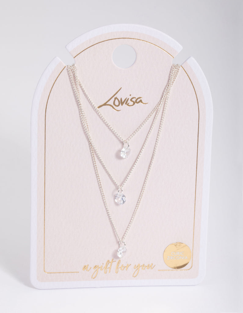 Silver Classic Diamante Layered Necklace - Lovisa