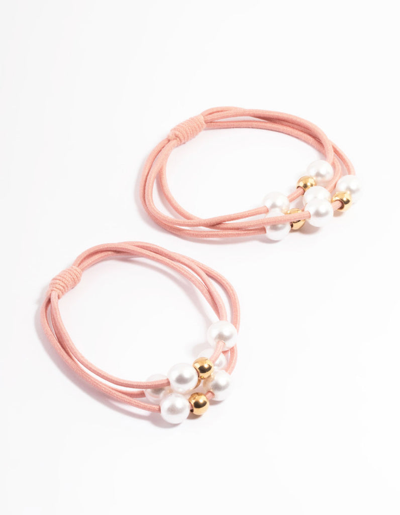 Pink Fabric Pearl & Bead Hair Tie Pack - Lovisa