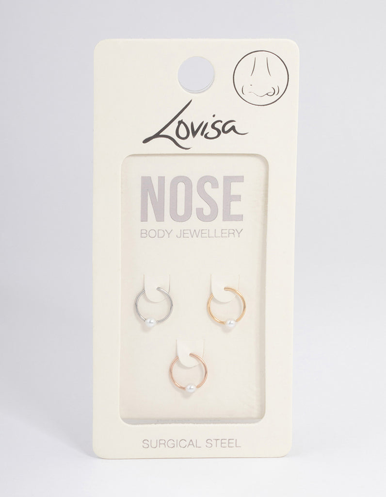 Mixed Metal Pearl Nose Ring Pack - Lovisa