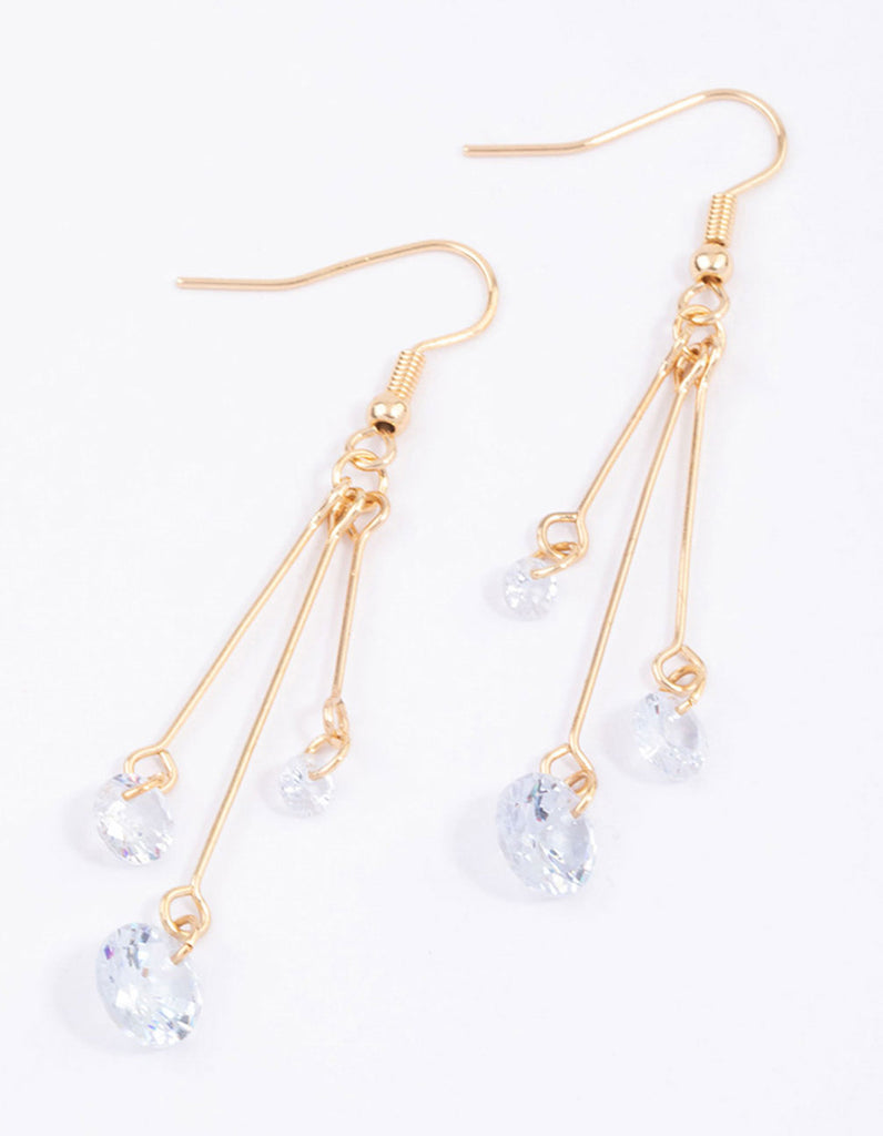 Gold Triple Stack Diamante Drop Earrings - Lovisa