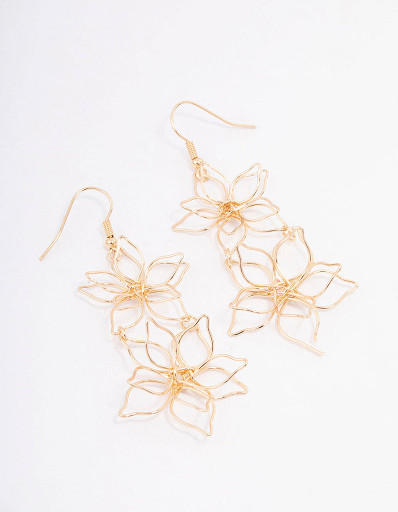 Gold Double Wire Flower Drop Earrings - Lovisa
