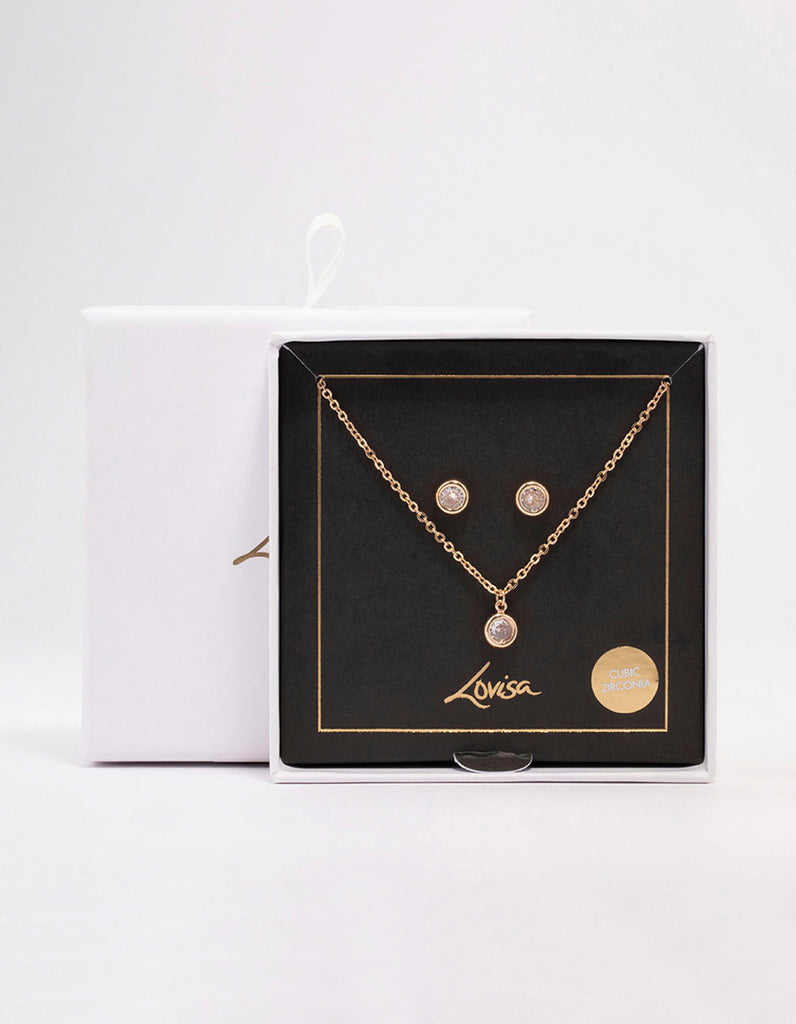 Gold Bezel Diamante Jewellery Set - Lovisa