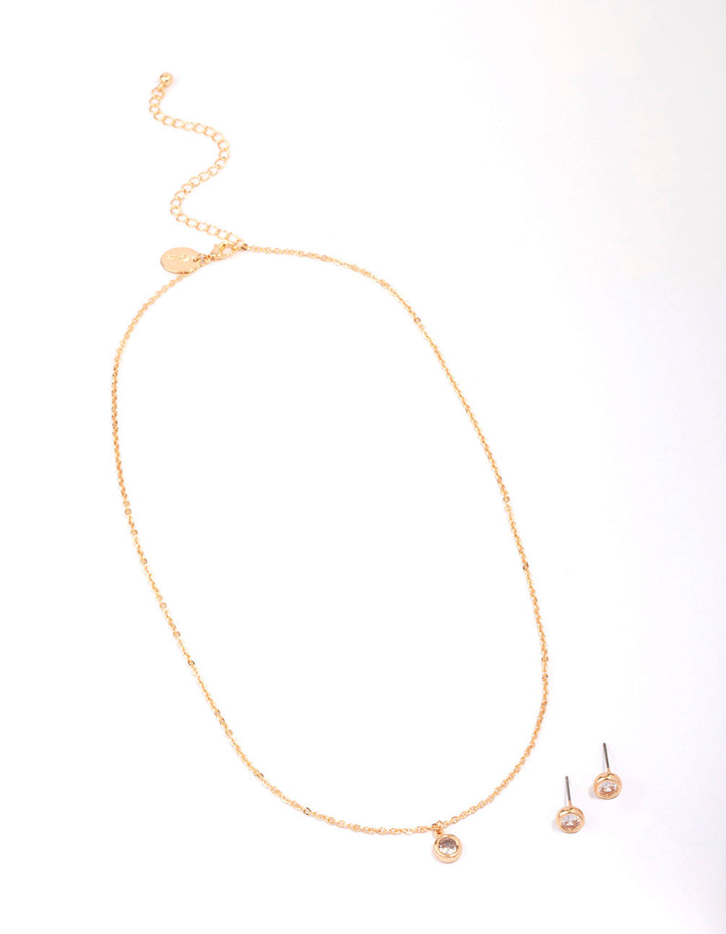 Gold Bezel Diamante Jewellery Set - Lovisa