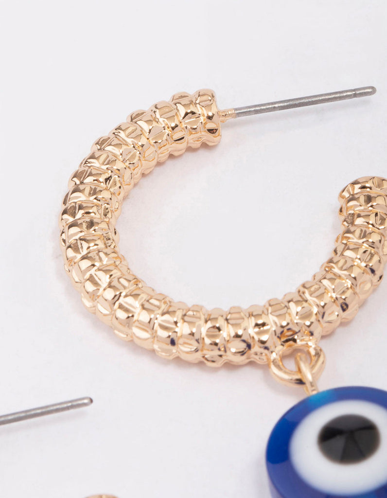 Gold Textured Evil Eye Hoop Earrings - Lovisa