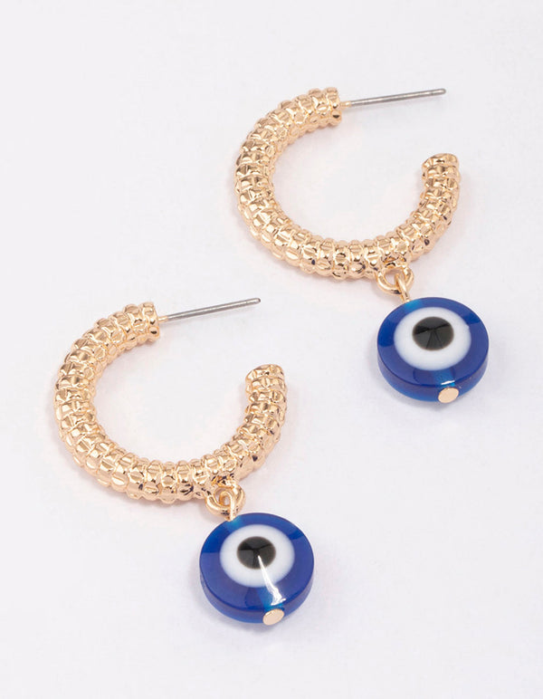 Gold Textured Evil Eye Hoop Earrings - Lovisa