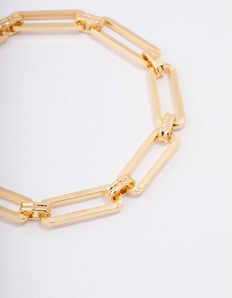 Gold Plated Brass Rectangular Link Bracelet - Lovisa