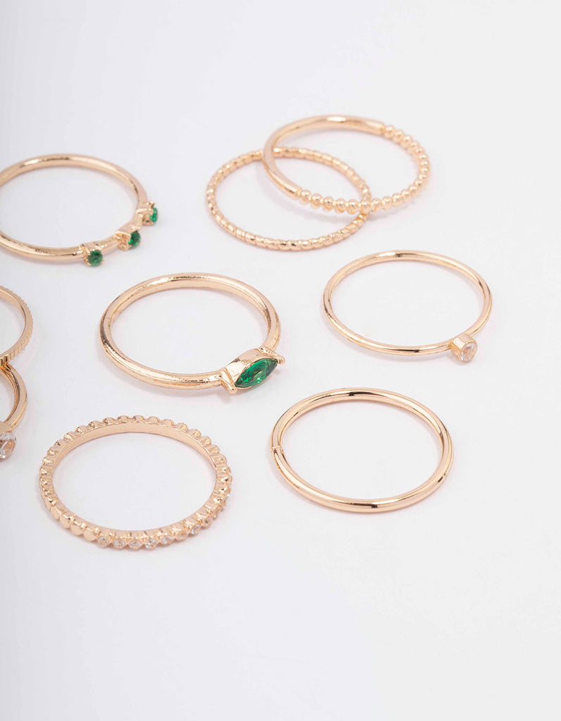 Gold Cubic Zirconia Emerald Marquise Ring 9-Pack - Lovisa