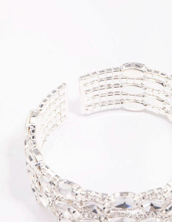 Silver Large Diamante Oval Wrist Cuff - Lovisa