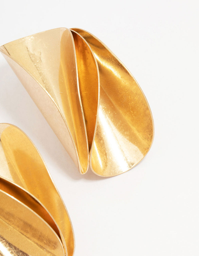 Worn Gold Folded Stud Earrings - Lovisa