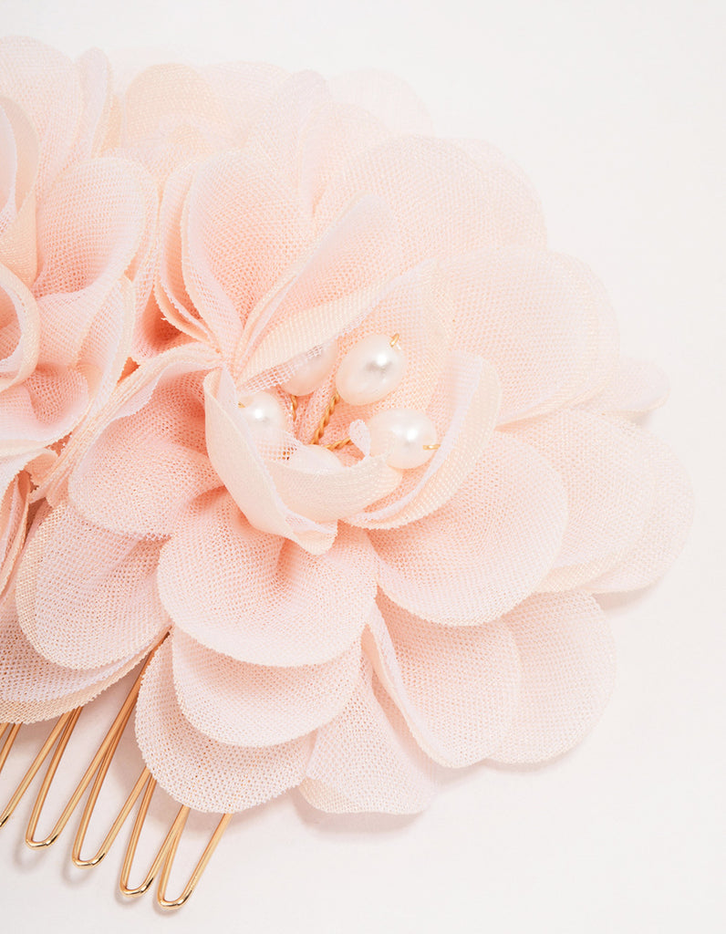 Gold Triple Pink Flower Hair Comb - Lovisa