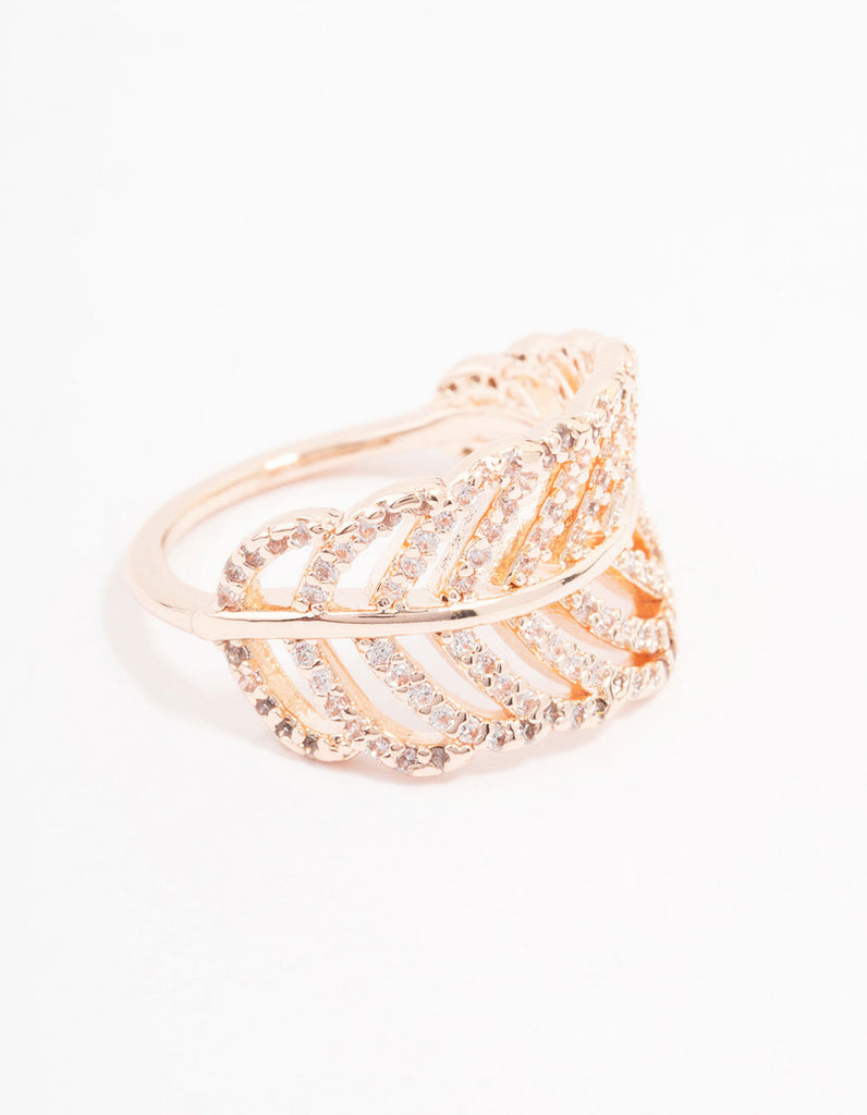 Rose Gold Leaf Band Cubic Zirconia Ring - Lovisa