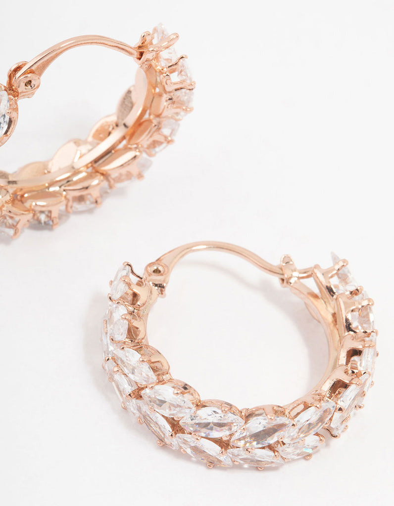 Rose Gold Plated Cubic Zirconia Marquise Herring Hoop Earrings - Lovisa