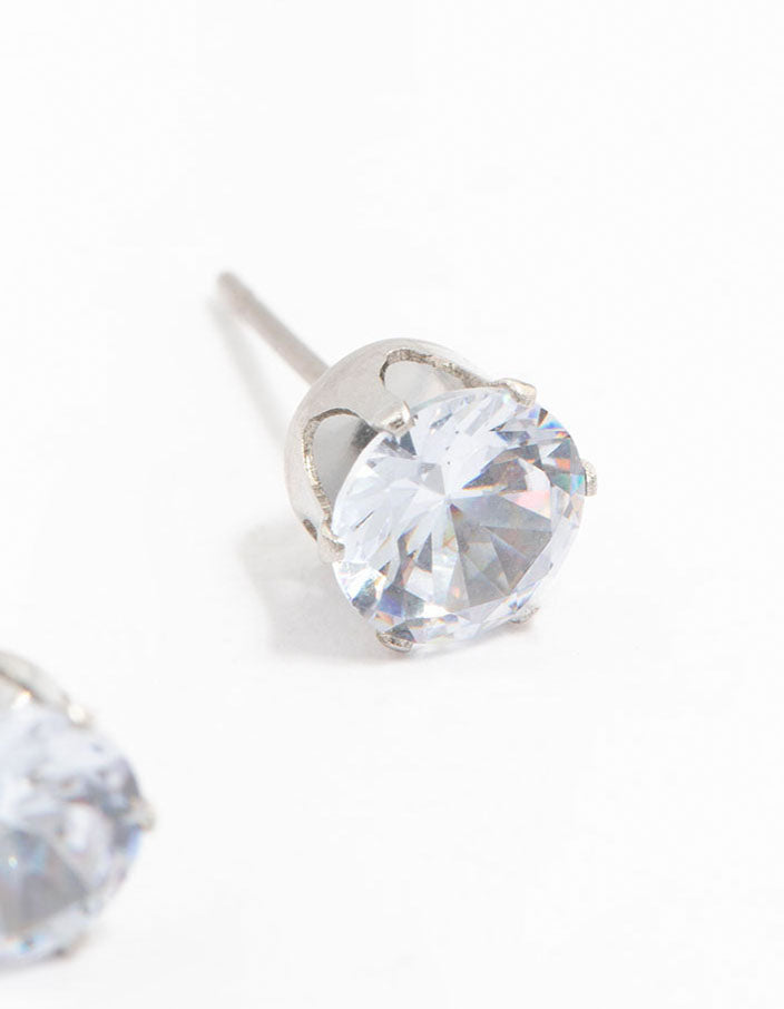 Waterproof Stainless Steel Cubic Zirconia Stud Earrings 7 MM - Lovisa