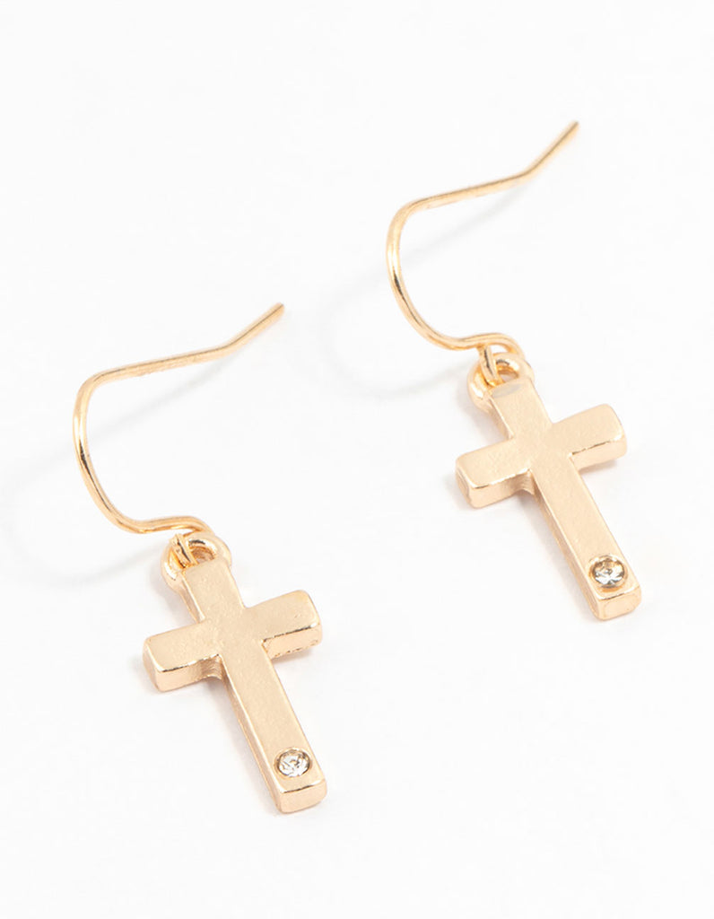 Gold Cross Drop Earrings - Lovisa
