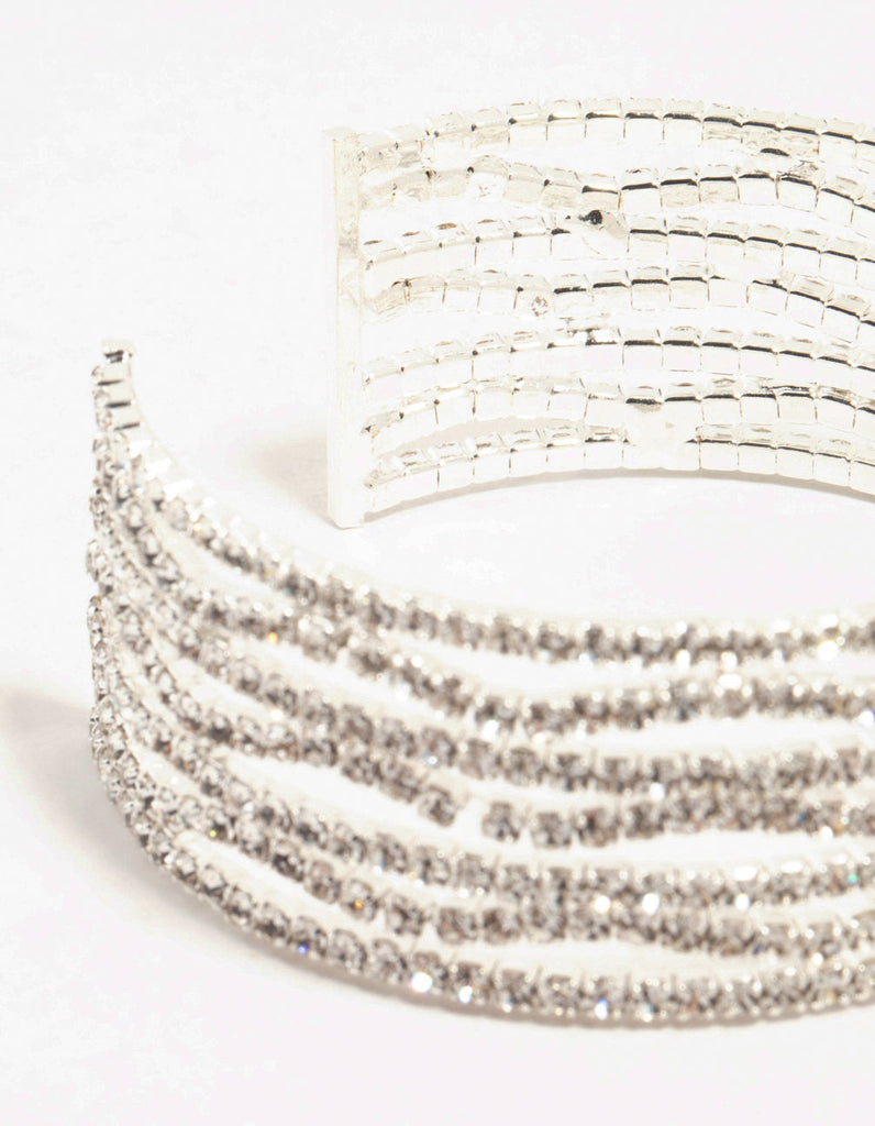 Silver Straight & Wave Diamante Wrist Cuff - Lovisa