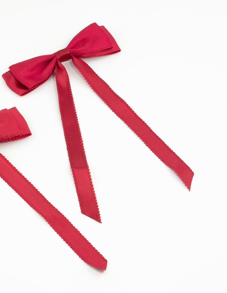 Red Satin Fabric Scalloped Bows 2-Pack - Lovisa