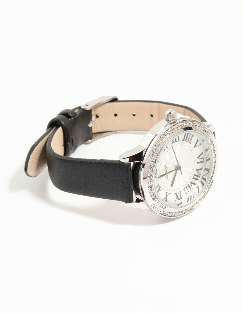 Black PU Leather Roman Numerals Analogue Watch - Lovisa