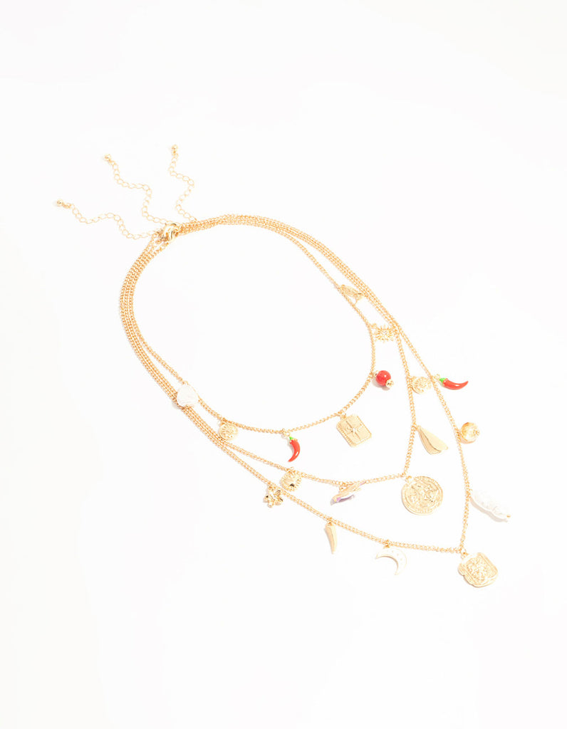 Gold Chilli & Disc Charm Necklace - Lovisa