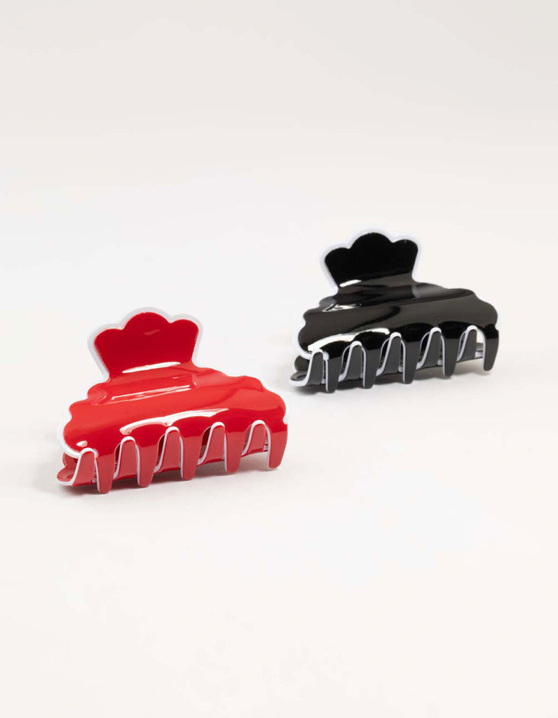 Red & Black Acrylic Scalloped Edge Claw Clips 2-Pack - Lovisa