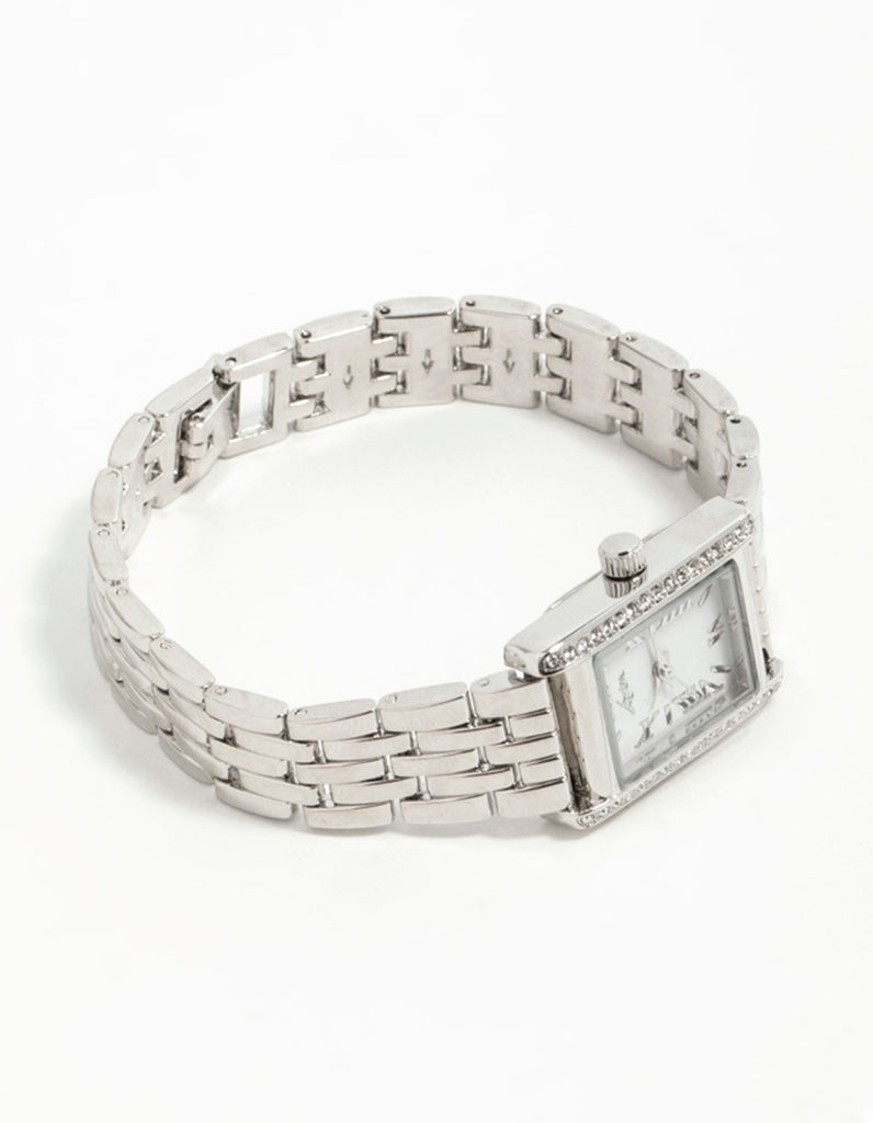 Silver Diamante Roman Numeral Enamel Rectangle Watch - Lovisa