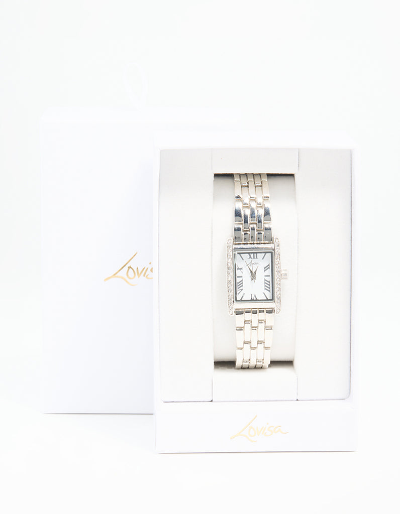Silver Diamante Roman Numeral Rectangle Watch - Lovisa