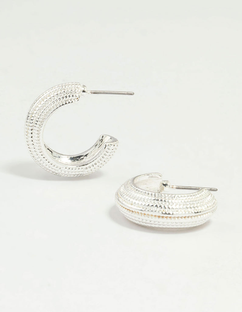 Silver Textured Hoop Earrings - Lovisa