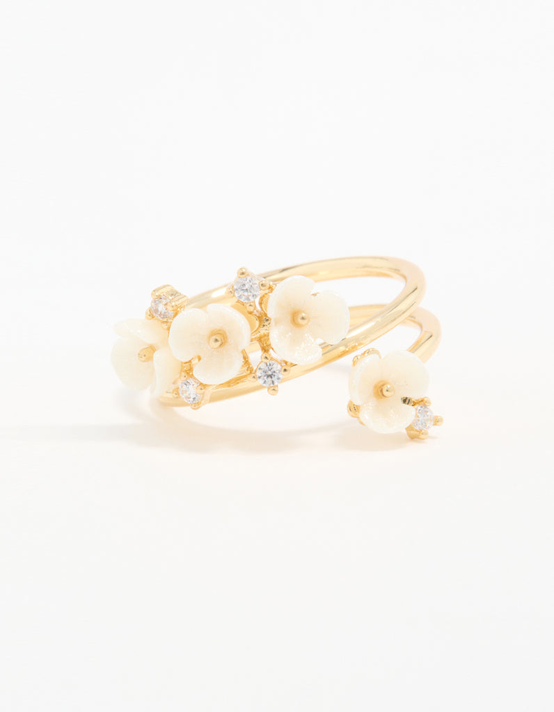 Gold Plated Cubic Zirconia Flower Wrap Ring - Lovisa