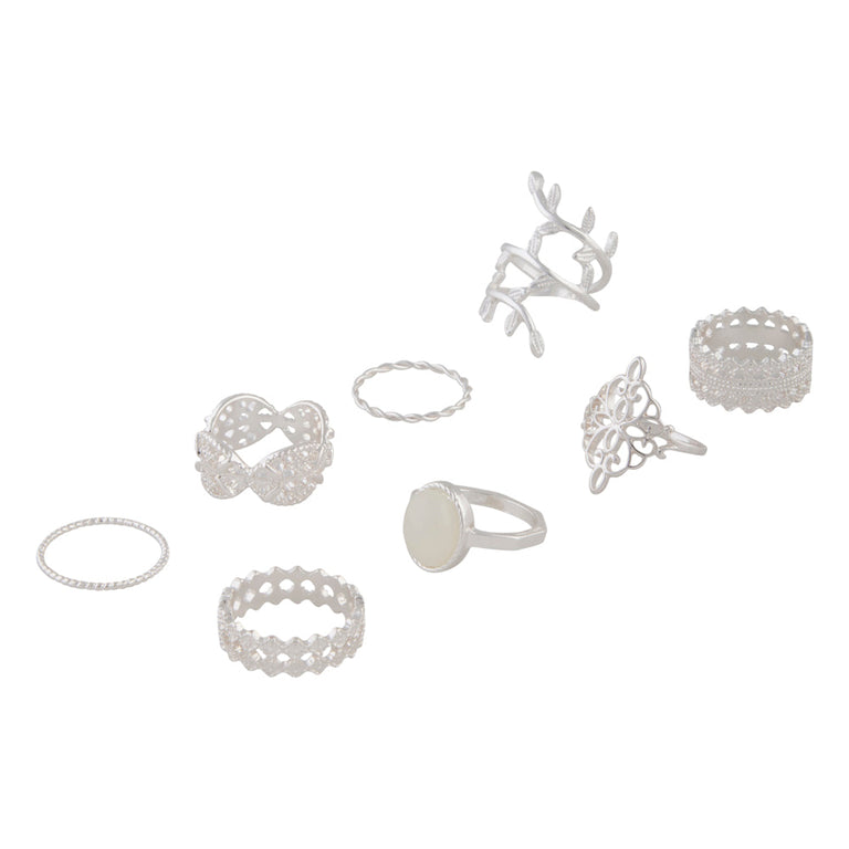 Silver Ornate Leaf Ring 8-Pack - Lovisa