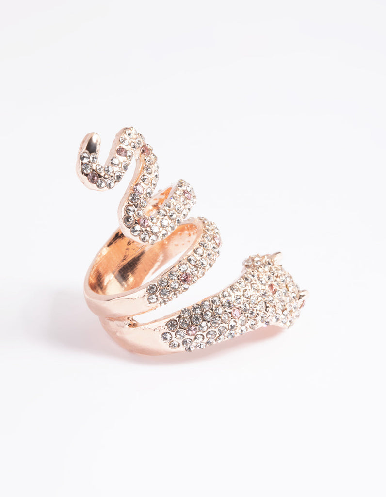 Rose Gold Diamante Snake Ring - Lovisa