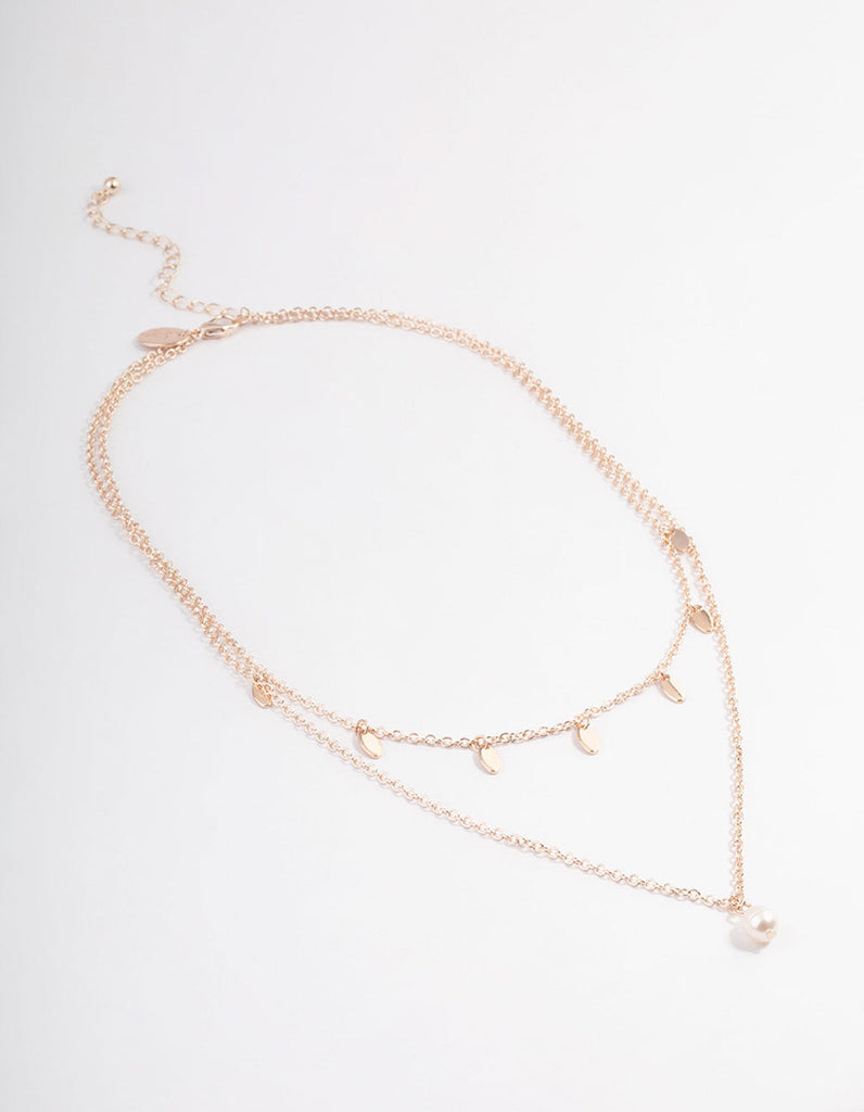Rose Gold Freshwater Pearl Double Layer Disc Necklace - Lovisa