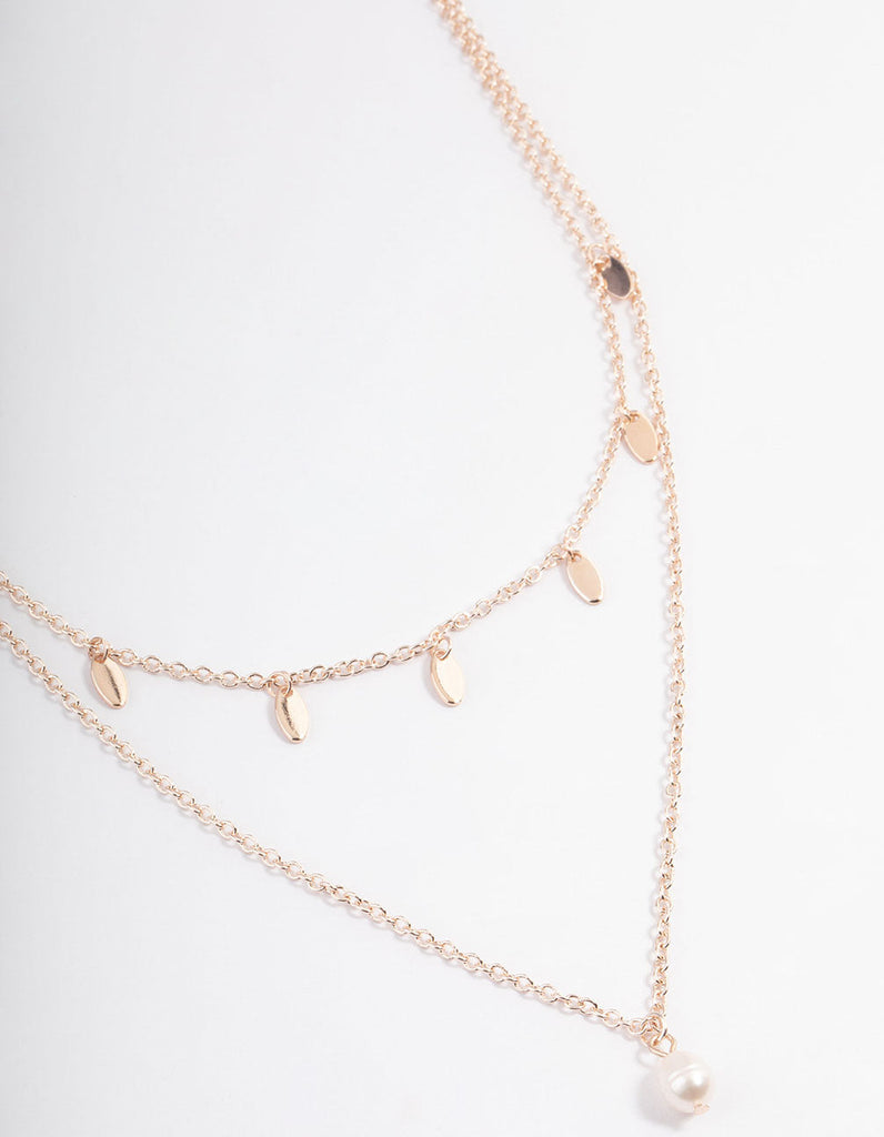 Rose Gold Freshwater Pearl Double Layer Disc Necklace - Lovisa