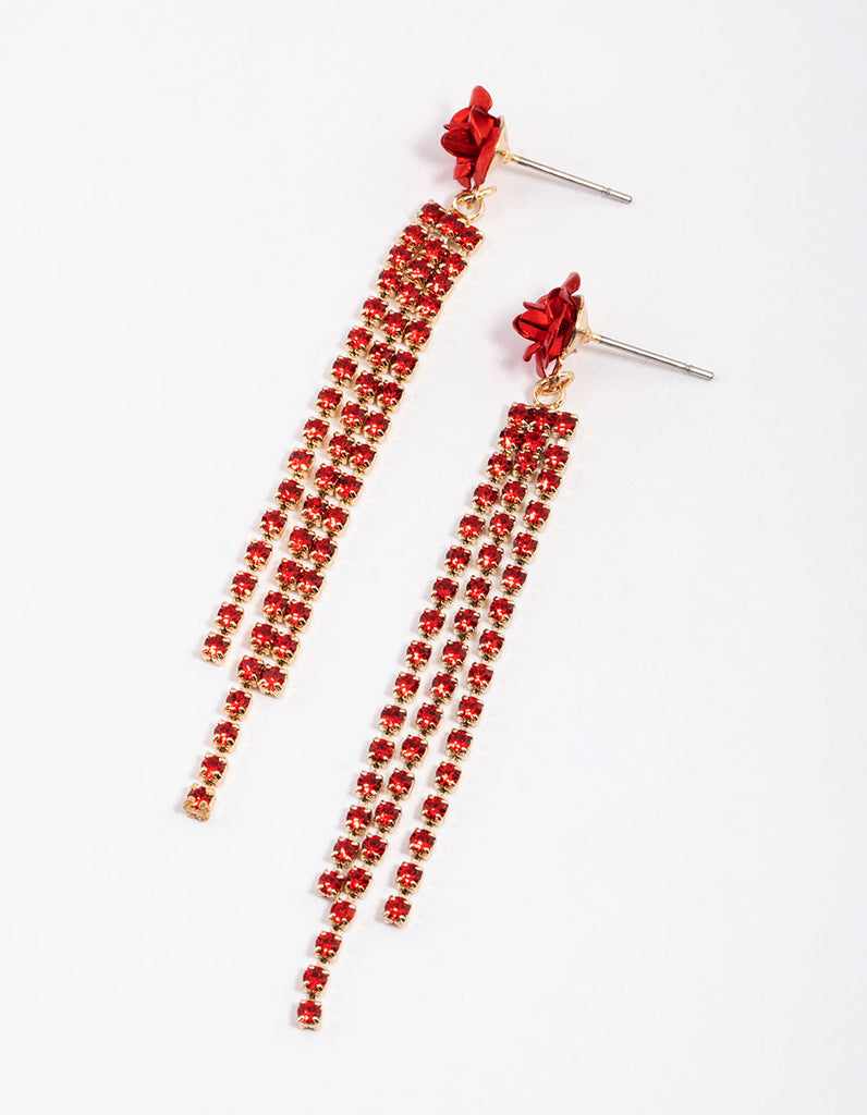 Red Rose Triple Cupchain Drop Earrings - Lovisa